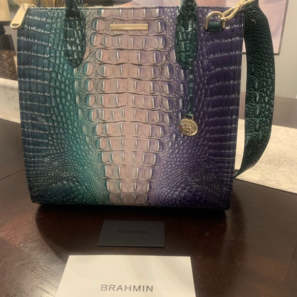 Brahmin | Bags | Brahmin Purple And Green Crocodile Embossed Tote ...